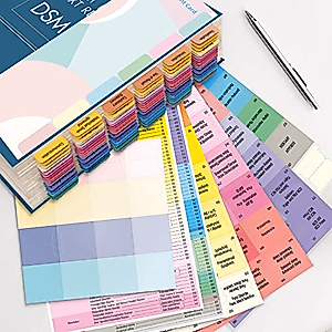 Index Tabs for DSM-5-TR, 94 Printed DSM-V-TR Tabs and 18 Blank Tab Stickers, with Alignment Card and Abbreviation Description Cards for The Diagnostic and Statistical Manual of Mental Disorders.