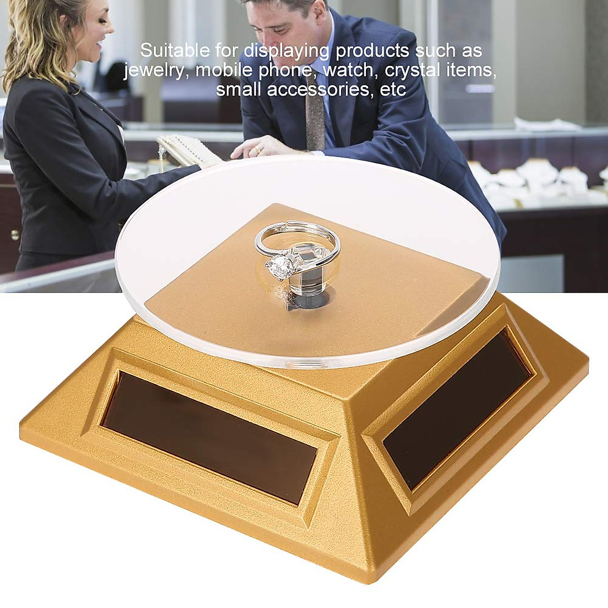 Antilog Jewelry Display Stand, Solar Showcase 360 Degrees Turntable Rotating Watch Phone Jewelry Organizer Display Stand(Gold)