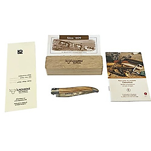 Laguiole en Aubrac Handmade Luxury Double Brass & Stainless Steel Plated Folding Knife, 4.8-in (12cm), Olivewood Handle, Hand Forged Special Crafting Bee, Stainless Steel Brushed Bolsters