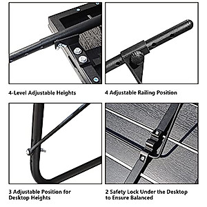 Balcony Table Hanging Deck Railing Table Outdoor Balcony Bar Table for Railings Aluminium Folding Adjustable for Patio Deck Garden Baluster Windows 23.6" x 15.7", All Weather Space Saving Black