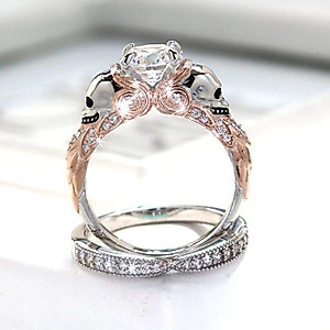 KarryStore New Creative Skull Ring Cubic Zircon Woman Wedding Ring 925 Sterling Silver Romantic Ring Anniversary Ring Engagement Ring lover gift For Woman Jewelry (Rose Gold, 6)
