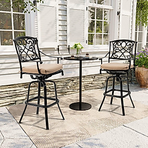 Crestlive Products Heavy Duty Cast Aluminum Frame & Sunbrella Fabric Cushion Counter Height Swivel Bar Stool All Weather Patio Furniture Antique Brown Finish for Outdoor Indoor, 2 PCS (Beige)