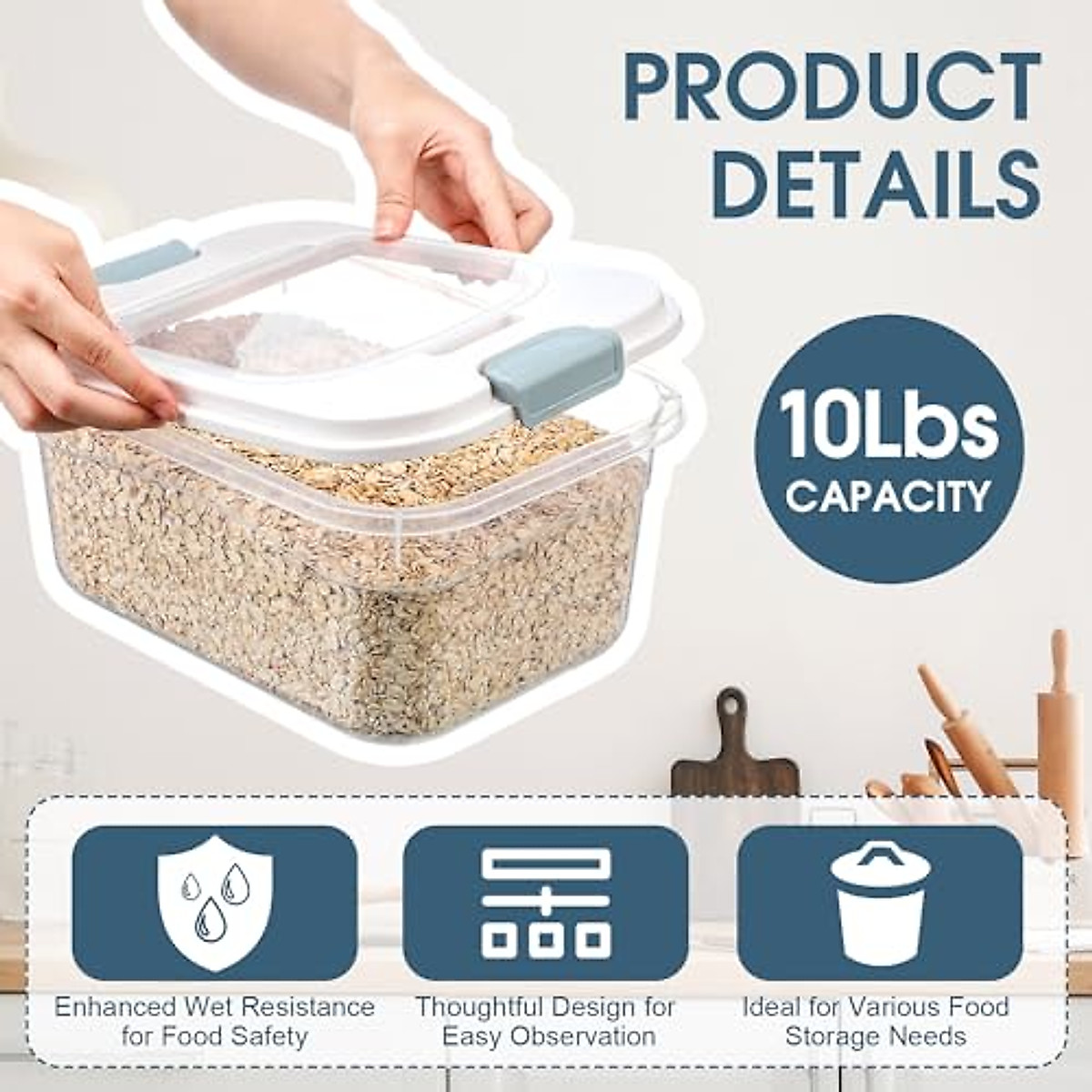 Funnymoom 2 Pcs 10 Lbs Flour Storage Container with 2 Cup Clear Rice Container Plastic Rice Bin Rice Holder Bin for Kitchen Flour Nut Sugar Oatmeal Grain Cereal Pantry Organization