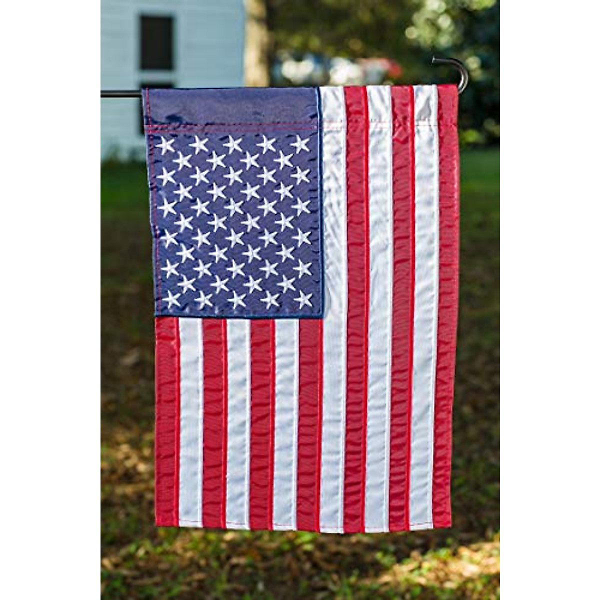 Evergreen American Flag 18-inch x 12.5-inch Garden Size | Heavy Duty Outdoor Premium 310D | Embroidered Stars and Stripes and Quadruple Stitched Edge | USA Residential or Commercial