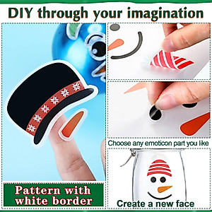 58 Pieces Snowman Decals PVC Face Stickers Christmas Wall Decor Stickers Glass Blocks Holiday Decals Snowman Hats Stickers Cute Snowman Face Decals for Home Wall Door Refrigerator Party Decoration