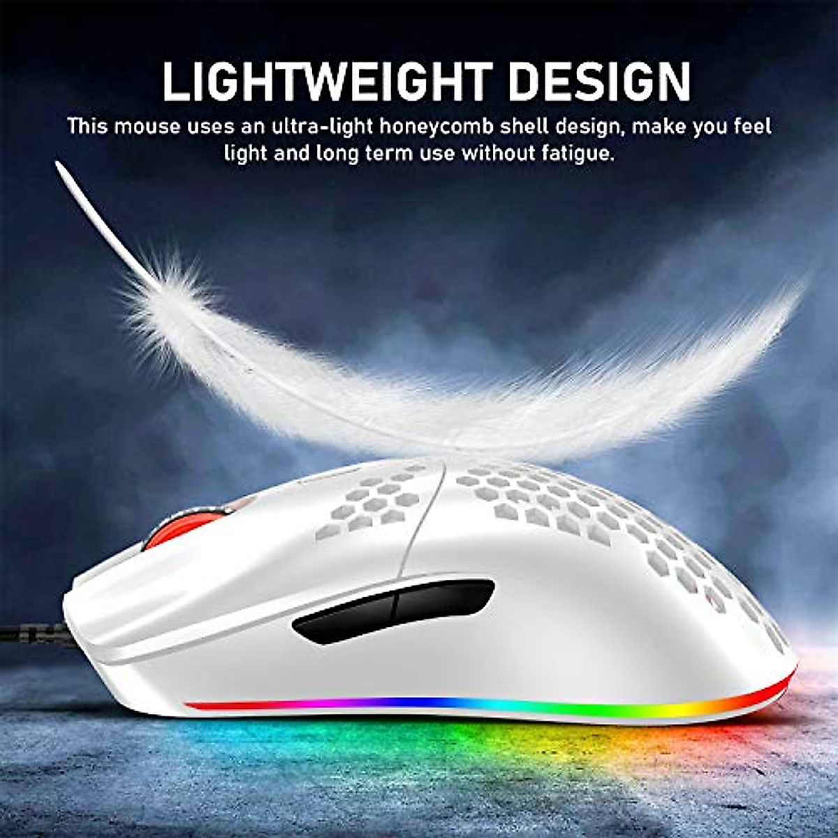 Gaming Keyboard and Mouse,3 in 1 White LED Backlit Wired Mechanical Keyboard Red Switch,RGB 6400 DPI Lightweight Gaming Mouse with Honeycomb Shell,Gaming Mouse Pad for PC Gamers(White)