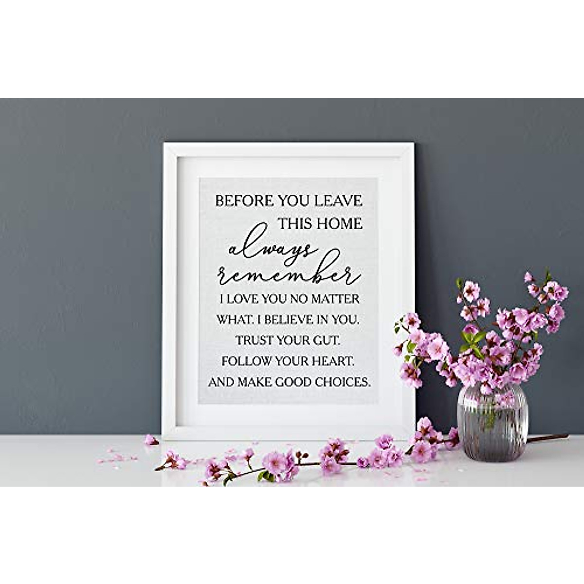 ‘before you leave this home, always remember’ Grey Typographic Wall Art | 11x14 UNFRAMED Black and Grey Love Quote Print | Modern, Minimal Farmhouse Home Decor