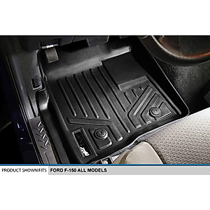 MAXLINER Custom Fit Floor Mats 2 Row Liner Set Black Compatible with 2011-2014 Ford F-150 SuperCab Non Flow Center Console