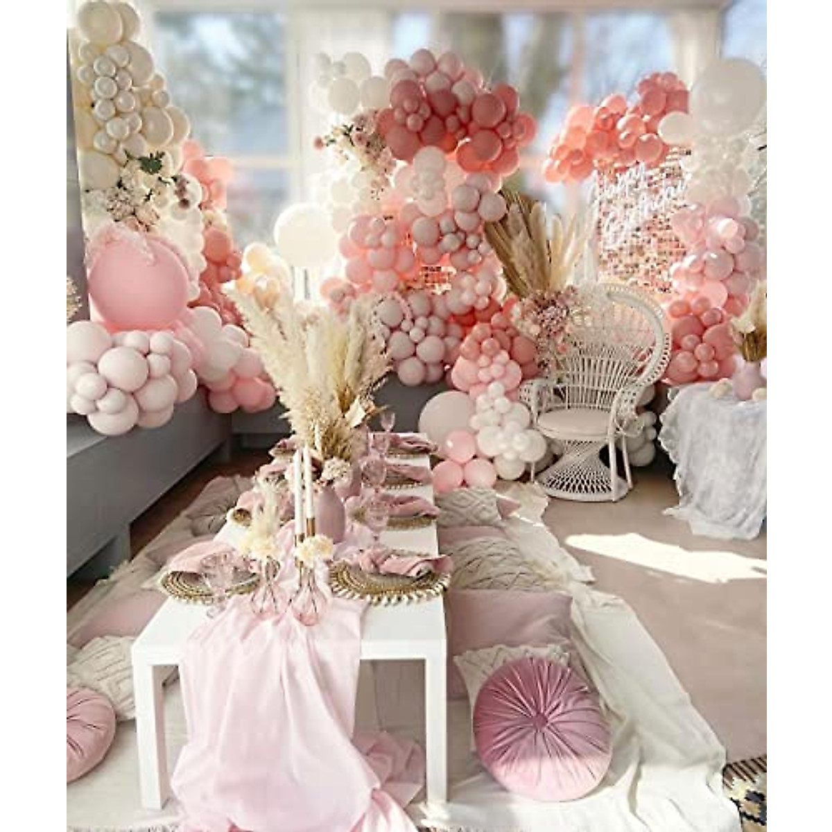 Balloon Arch Garland Kit 124Pcs Double Stuffed Dusty Pink White Light Pink Blush Balloons for Birthday Party Baby Shower Wedding Gender Reveal Graduation Holiday