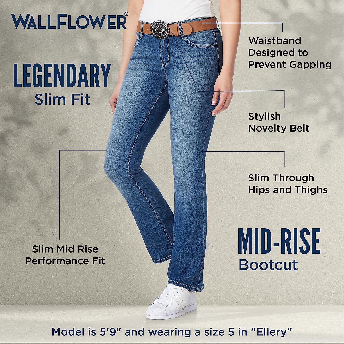 WallFlower Women's Legendary Slim Bootcut Mid-Rise Belted Insta Stretch Juniors Jeans (Standard and Plus), Tiffany, 11
