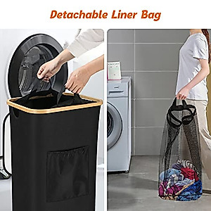 GLCONN Flip-Lid Laundry Hamper Tall Laundry Basket - Collapsible Laundry Bin Storage Basket - Large Hampers with Lid for Laundry, Toys, Clothes, Bedroom, Bathroom, Nursery, Closet - 105L, Black