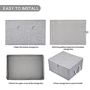 MeiMart Foldable Storage Box with Lid, Collapsible Linen Fabric Clothing Storage Bin Organizer Container Basket with Cover for Home/Bedroom/Office (Large