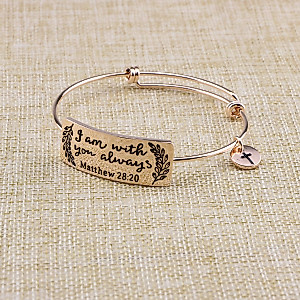 Yiyang Bible Verse Bracelet Christian Gift Religious Jewelry for Women Inspirational Bangle Engraved I Am With You Always(Rose Gold)