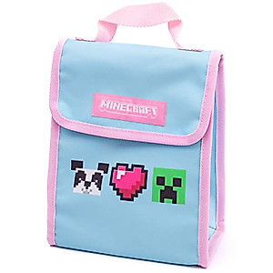 Minecraft Backpack and Lunch Box Set for Girls | Kids 4 Piece Creeper Panda Hearts Blue School Rucksack, Lunch Bag, Pencil Case, Water Bottle One Size, Blue, One Size, Rucksack Backpacks