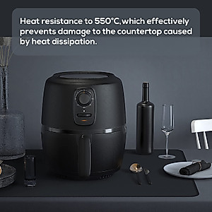 FLASLD Heat Resistant Mat for Air Fryer Site on, Fireproof Silicone Mats for Kitchen Counter, Countertop Protector, No-slip and Waterproof (16"X24", Black)