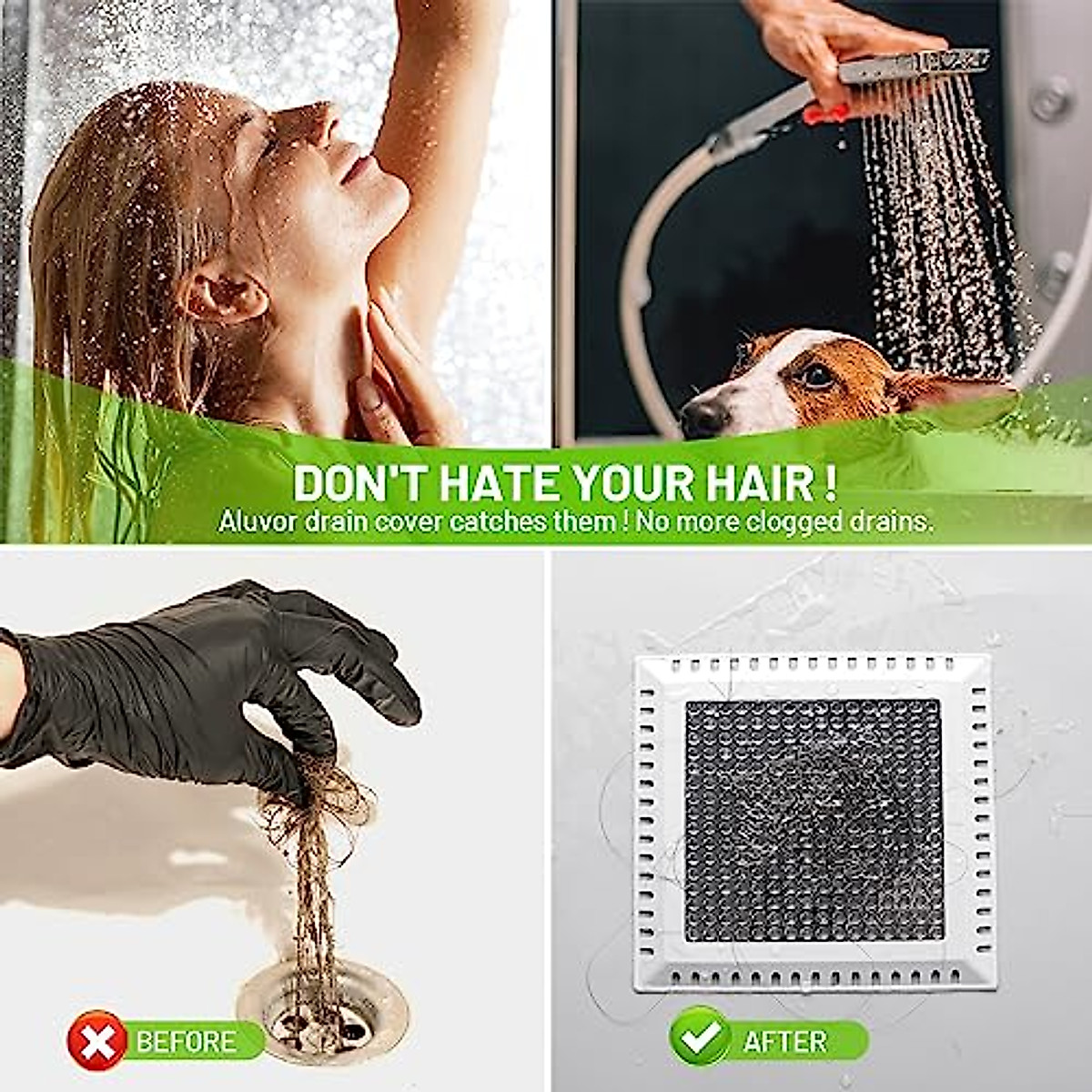 Aluvor Drain Hair Catcher,Shower Drain Cover Hair Catcher Shower Drain Strainer for Bathroom Floor,Durable Square Shower Hair Drain Catcher to Keep Away from Clogged Drain-No Rust!