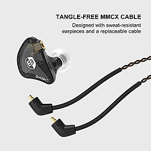 BASN in Ear Monitor Headphones for Musicians, Bsinger 2nd Generation Sound Isolating Earphones with Dual Dynamic Drivers Detachable MMCX Cable (Black)