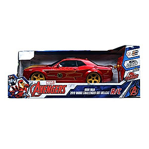 Jada Toys Marvel 1:16 Iron Man 2019 Dodge Challenger SRT Hellcat RC Remote Control Car 2.4GHz, Toys for Kids and Adults, Red