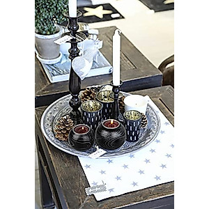 Vixdonos Wood Rustic Tea Light Candle Holder Set of 3 Black Round Votive Candle Holders with Elegant Carved Tree Texture