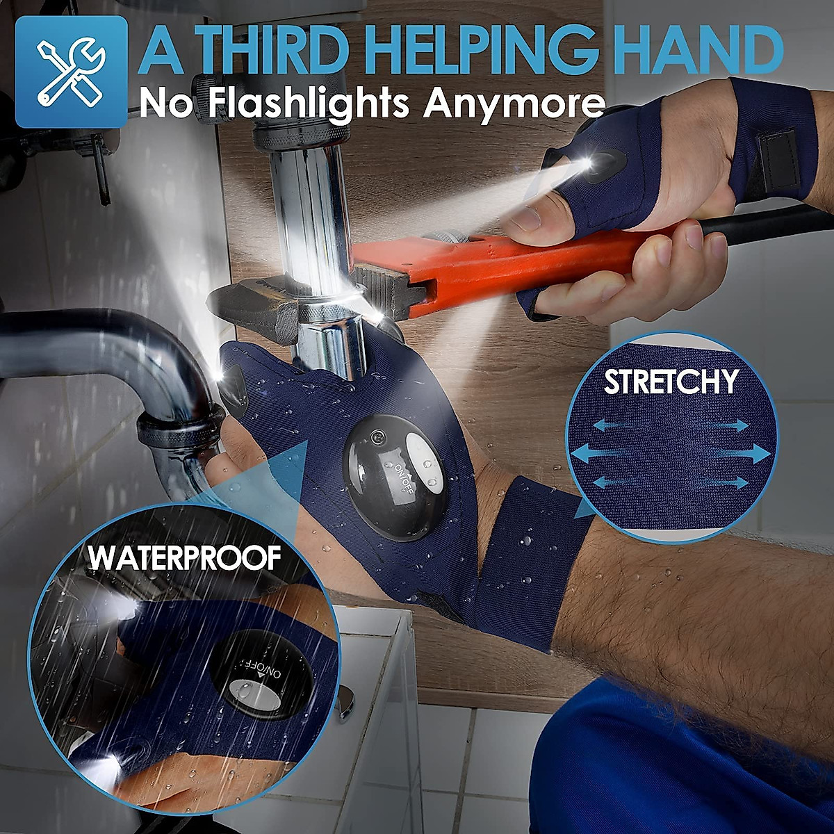 PARIGO Men Gifts Gloves Light Gadgets - Stretchy Fishing Flashlight Cool Light Tools Women Men Dad Guy Hands | Birthday Christmas Stocking Stuffers Unique Mechanic Gifts Ideas Camping Car Accessories