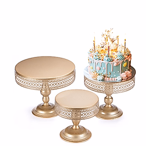 Hotity Star Heart 3-Piece Light Gold Cake Stand Set, diameter 8",10",12", Elegant Cake and Dessert Display Stands for Weddings, Birthdays, and Celebrations