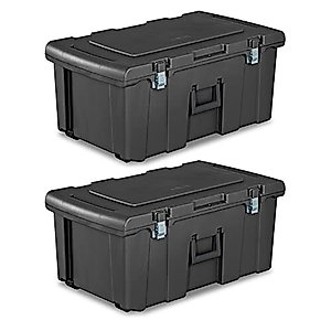 Sterilite Heavy Duty 16 Gallon Portable Plastic Footlocker Storage Container with Handles and Wheels for Dorms and Apartments, Black, 2 Pack