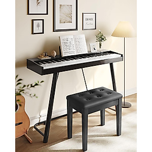 SONGMICS Piano Bench with Padded Cushion and Storage Compartment for Music Books, Vanity Stool, Tufted Wooden Piano Seat, 13.8 x 22 x 19.5 Inches, Black ULPB55H