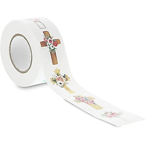 Faithful Finds 500 Piece Floral Cross Stickers, Christian Cross Stickers for Scrapbooking, Religious Stickers Roll with 8 Floral Design, Mini Catholic Cross Stickers for Crafts and Cards, 1 x 1.5 Inch