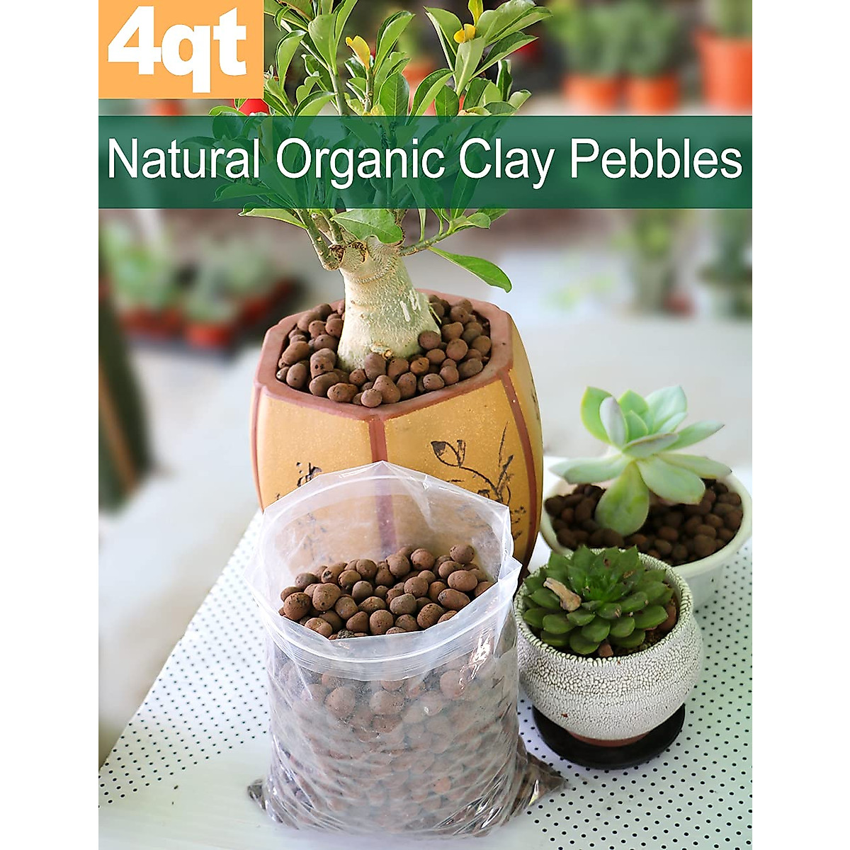 4qt Hydroponic Clay Pebbles, 8mm-12mm, Toypopor Natural Organic Expanded Grow Media for Hydroponics, Drainage, Decoration, Aquaponics and Other Gardening Essentials