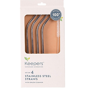Home Essentials 87275 Stainless Steel Bent Straws with Cleaner Brush, Set of 4