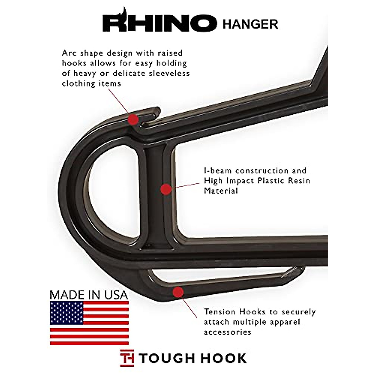 Rhino Hanger | The Everyday for Everything Hanger |USA Made | 200 lb Load Capacity | Premium Military Grade X-Large Heavy Duty Standard Hanger | Unbreakable Multipurpose | Suit Hangers