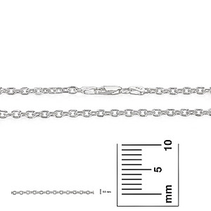 3mm Solid .925 Sterling Silver Oval Cable Draw Flat Cable Chain Necklace, 30 inches