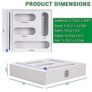 White Bamboo Plastic Bag & Food Wrap Organizer compatible with Ziploc Bags (Gallon, Quarter, Half-Gallon and Snack Sized), Saran Wrap, Tin Foil Organizer and Food Wrap Organizer