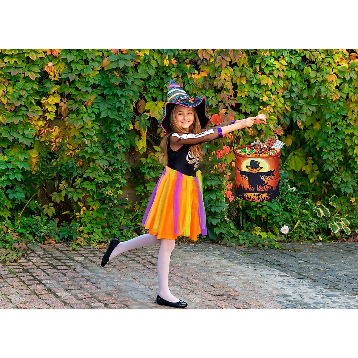 Halloween Basket Trick or Treat Bag Cute Candy Tote Buckets Reusable Canvas Best Organizer Party Gifts for Kids