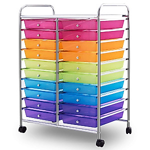 Giantex 20 Drawer Rolling Storage Cart Tools Scrapbook Paper Office School Organizer, Multicolor