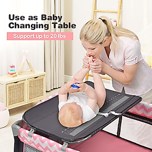 BABY JOY 4 in 1 Pack and Play, Portable Baby Playard with Bassinet, Side Zipper Door, Changing Table, Indoor Outdoor Travel Nursery Center w/Toy Bar, Lockable Wheels, Carry Bag