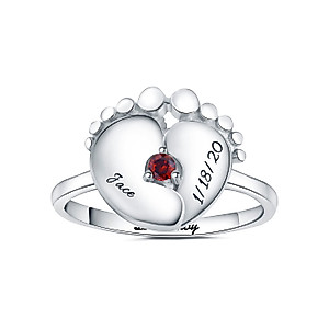 Custom Name Sterling Silver Mother Daughter Rings Mothers Day Ring With Birthstones Mom Personalized Mother's Stone 1 Birthstone for Women Cute Miscarriage Gifts Engraved