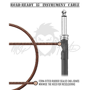 Mophead 15-Foot Guitar Instrument Cable - 1/4 Inch TS to 1/4 Inch TS Pro Grade Double Insulated Tweed Braided for Electric Guitar, Bass, Amp, Keyboard (Brown and Black)