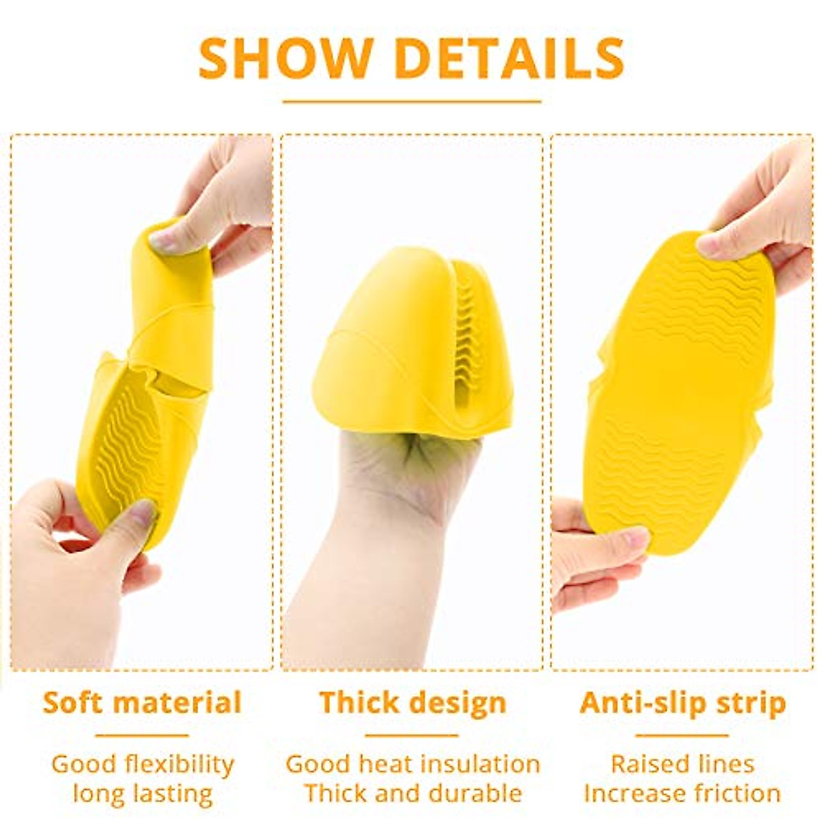 KUFUNG Silicone Cooking Pinch Grips Oven Mitts, Finger Protector Pot Holder for Kitchen,Cooking,Baking,BBQ - Heat Resistant Gloves (Yellow)