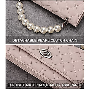 GM LIKKIE Clutch Purse for Women, Evening Envelope Quilted Wallet Bag, Crossbody Foldover Pearl Wedding Shoulder Handbag (Nude Pink)