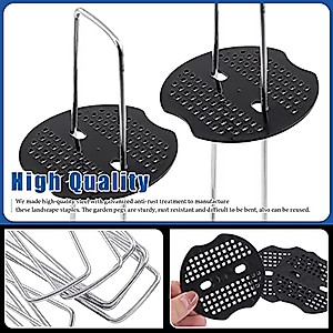 Glarks 201Pcs Garden Stakes Staples Kit, 100Pcs 6 Inch U-Shaped Landscape Staples, 100Pcs Fixing Gasket with 1Pc Pick Hook for Weed Barrier Fabric, Ground Cover, Holding Fence and Artificial Turf