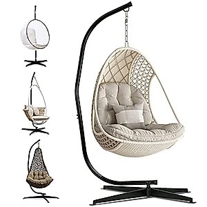 HCY Hammock Chair Stand, C Stand Hanging Hammock Stand Only Heavy Duty Steel Weather Resistant 360 Degree Rotation Hammock Air Porch Swing Chair, Porch Garden Patio (Black), 44inch(L)x87inch(H)