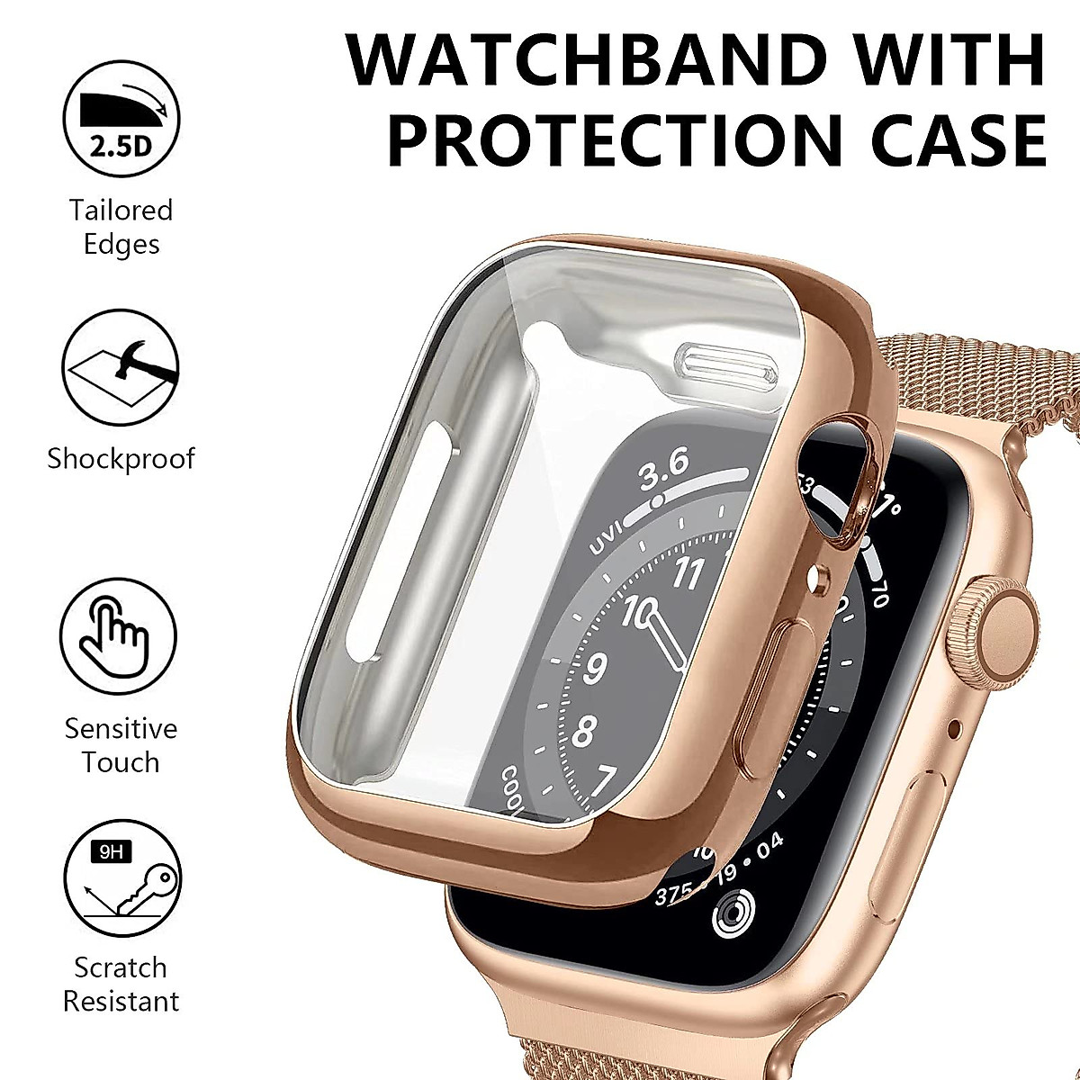 Zsuoop Metal Stainless Steel Bands Compatible with Apple Watch 38/40/41/42/44/45mm With Screen Protector Case,Magnetic Adjustable Strap for iWatch Series 9/8/7/6/5/4/SE/3/2/1 Women Men