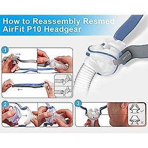 Replacement Headgear Compatible with ResMed Airfit P10 Nasal Pillow Mask Straps Included 3 Super Elastic Straps and 6 Adjustment Clips(3 Pack)
