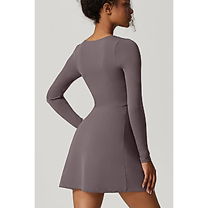 QINSEN Women's Long Sleeve Fall Winter Dress Square Neck High Waist Mini Dress Tea Leaf S