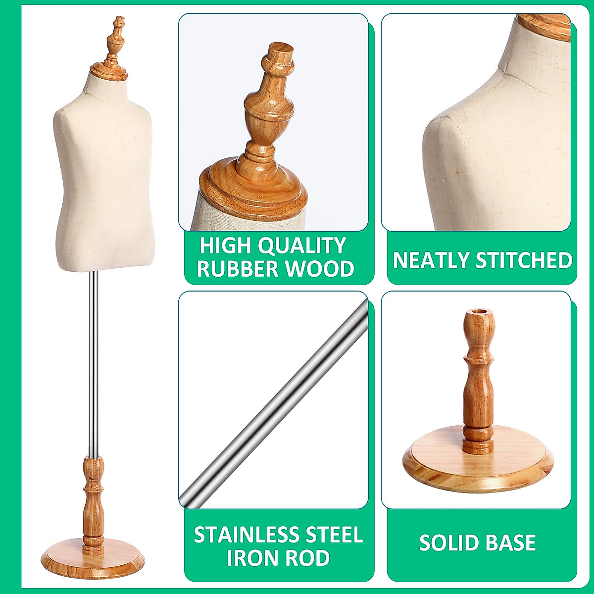 Geetery 2 Pcs Kid Dress Form Old Adjustable Toddler Clothes Mannequins Children's Mannequin with Wooden Base for Window Counter Studio Clothing Store Display (3-4 Years)