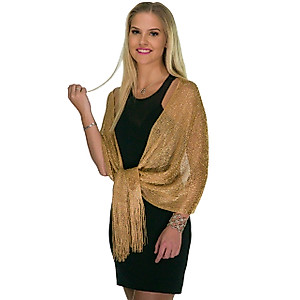ShineGlitz Shawls and Wraps for Evening Dresses, Metallic Glitter Shawls for Women, Sparkling Wedding Metallic Gold Shawl Gift