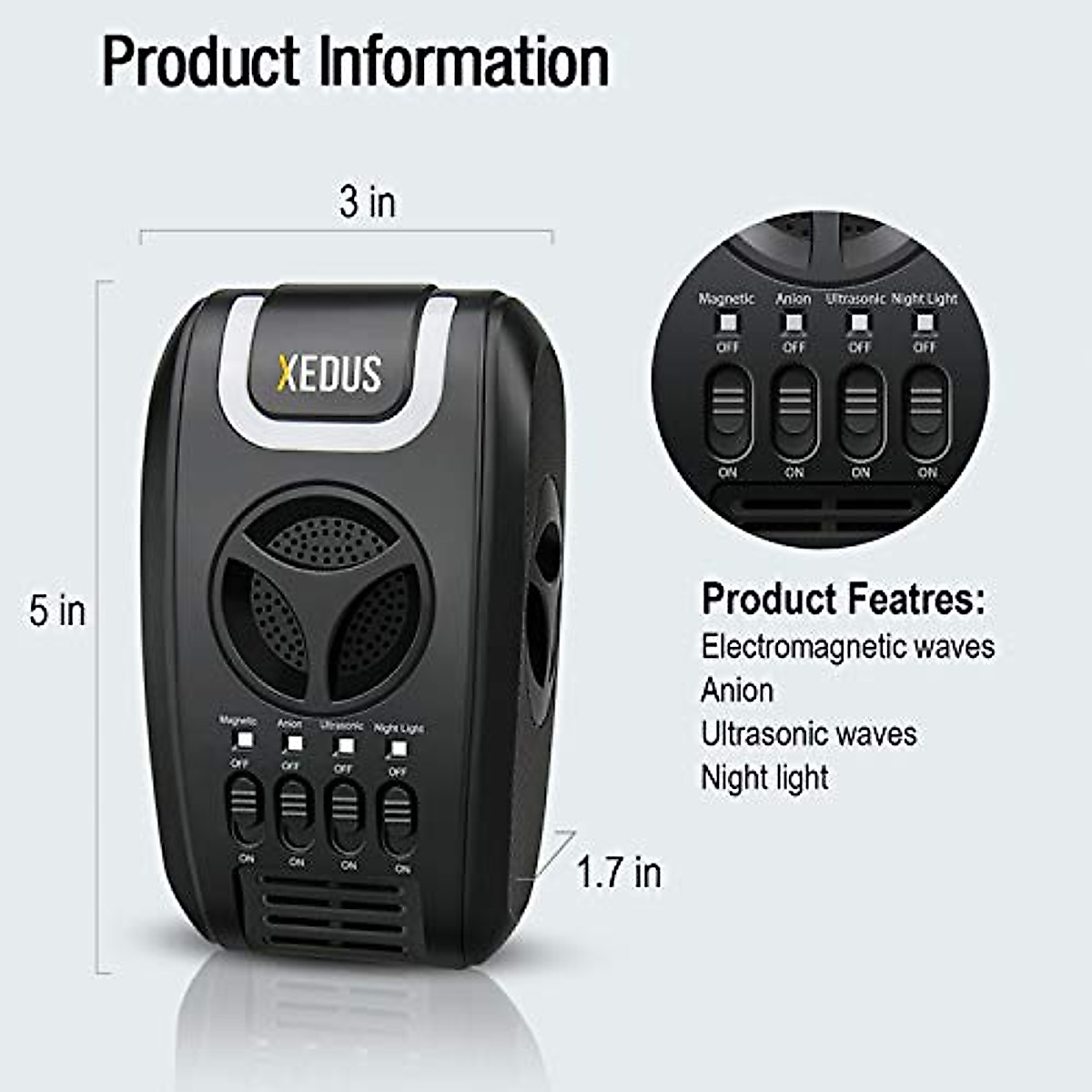 4 in 1 Multifunctional Electromagnetic Ultrasonic Pest Repeller - Anion Generator - Night Light - Pest Control mosquitoes, ants, cockroaches, spiders, ticks, fleas, scorpions, mice, rats, bats, etc.