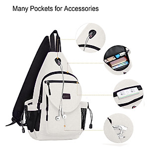MOSISO Sling Backpack,Canvas Crossbody Hiking Daypack Bag with Anti-theft Pocket, Pearl White