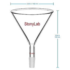 StonyLab Glass Short Stem Powder Funnel with 100 mm Top O.D. and 14/20 Inner Joint Filter Funnel Glass Funnel